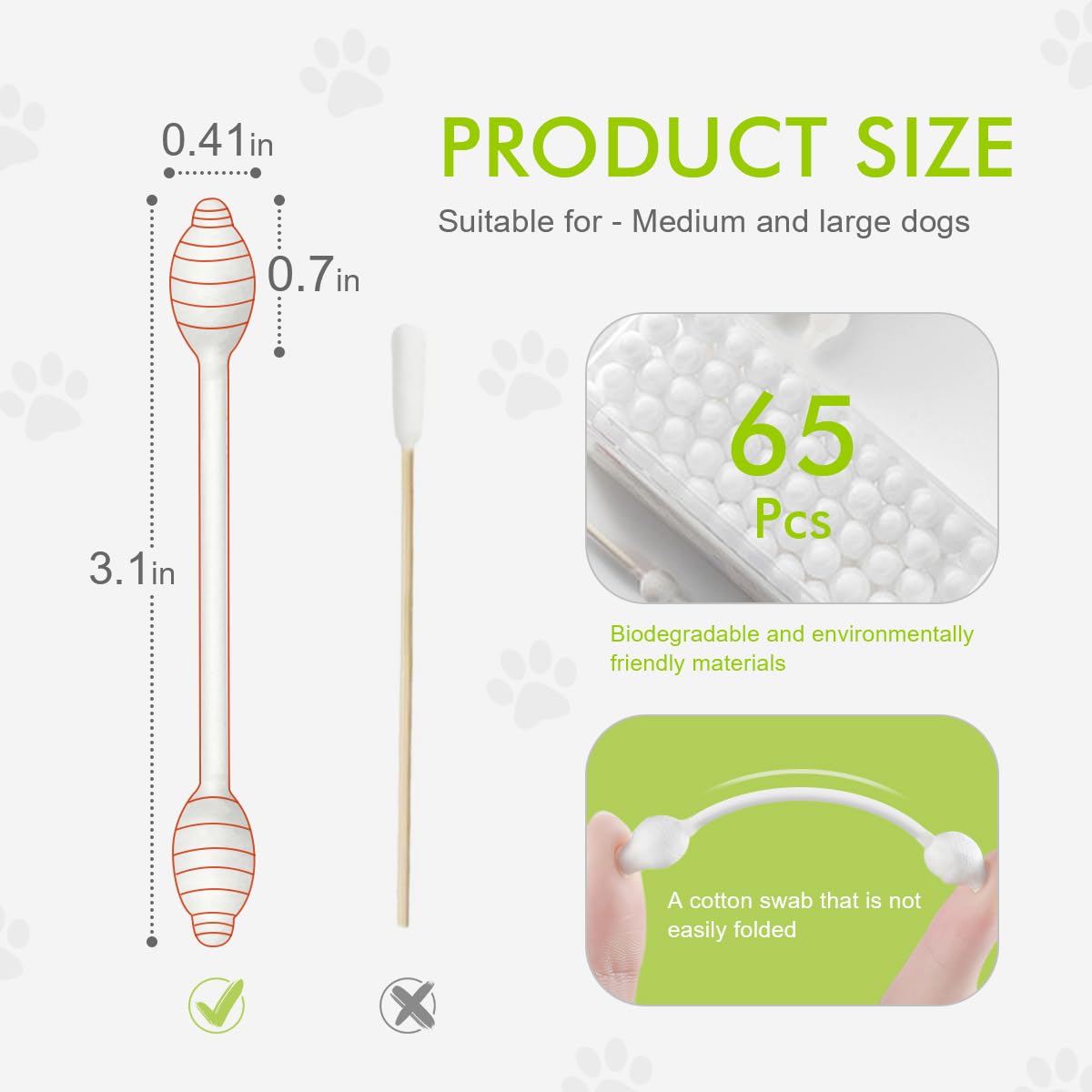 Dog Qtips | Double-headed Gourd-shaped Swabs Dog Ear Cleaner Tool for Infection Treatment | Prevents Accidental Injury | Safer Cleaning of Pet's Ears | Ideal for Medium and Large Dogs