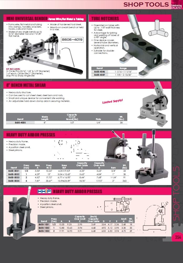 HHIP 8600-3055 3 Ton Ratchet Type Arbor Press with Mulit Gage