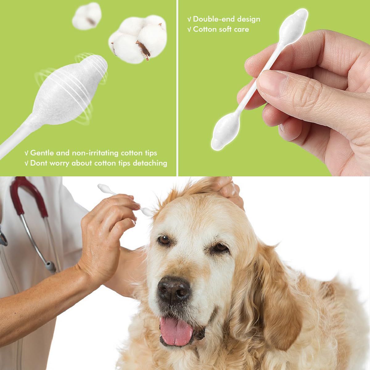 Dog Qtips | Double-headed Gourd-shaped Swabs Dog Ear Cleaner Tool for Infection Treatment | Prevents Accidental Injury | Safer Cleaning of Pet's Ears | Ideal for Medium and Large Dogs