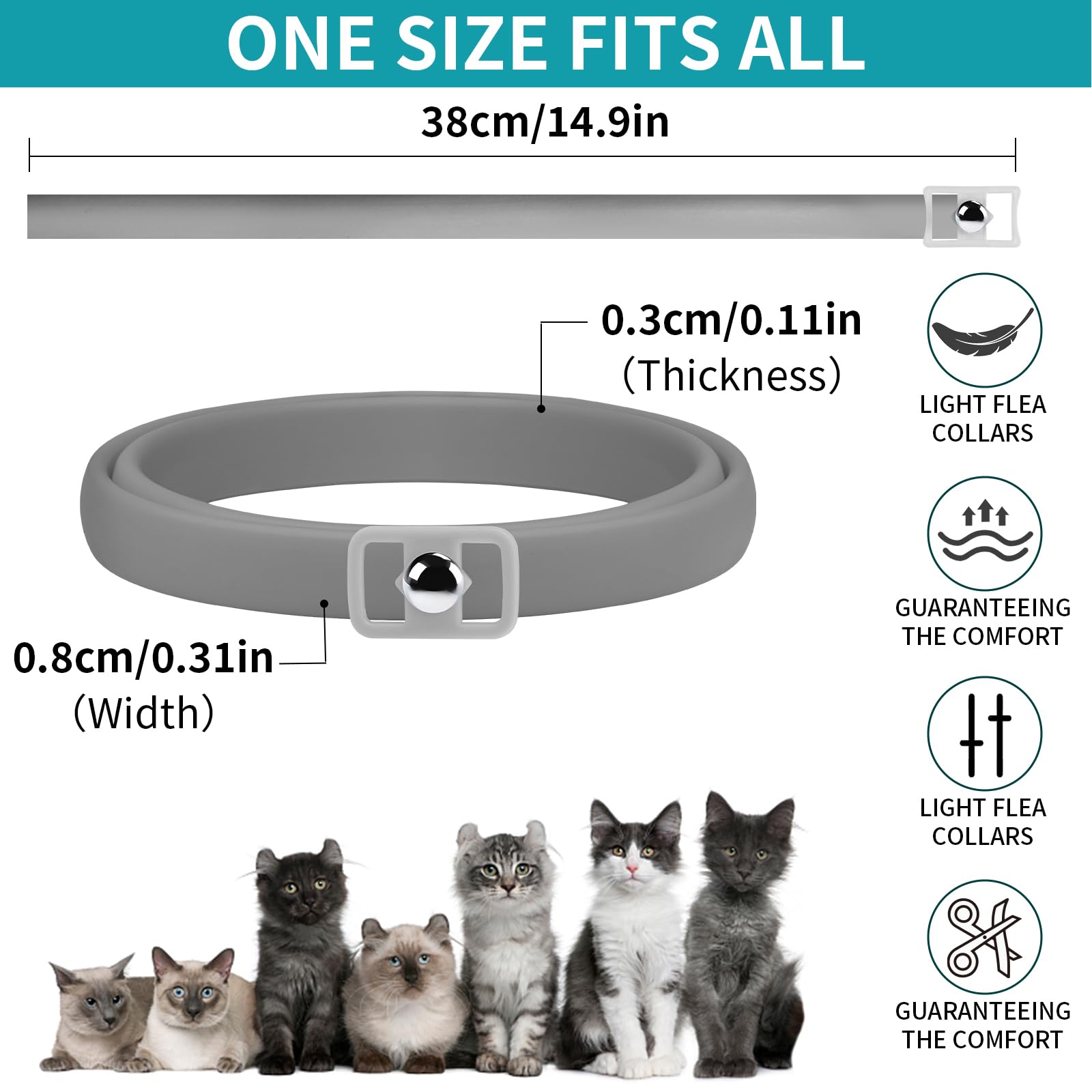 4 Pack Flea Collar for Cats, Cat Flea and Tick Collar 8 Months Cat Flea Collar Treatment Prevention, Adjustable Waterproof Cat Flea Collar Kitten Natural Tick and Flea Collar for Cat 4 Color