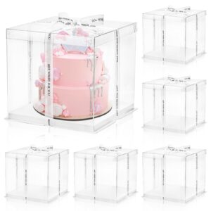 cididu 6 pcs clear cake box with ribbon 2-layer 10x10x10 inch, transparent cake carrier box with lids, pet tall cake packaging boxes, clear gift boxes for birthday, wedding and festival party