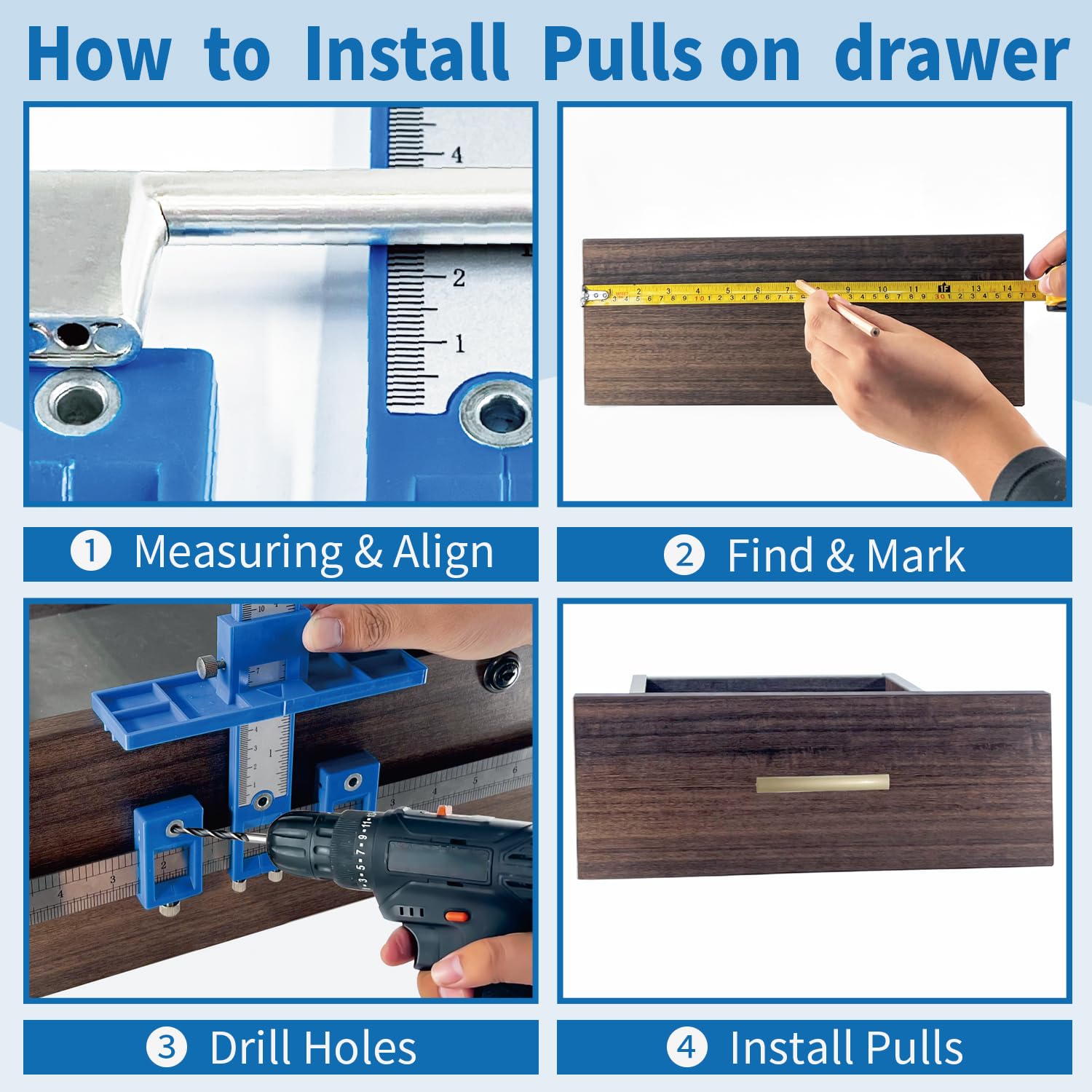 King&Charles Cabinet Hardware Jig, Cabinet Handle Jig with Point Wood Drils Bits, Cabinet Jig for Handles and Pulls on Drawers/Cabinets/Doors, Cabinet Hardware Template Tool Set.