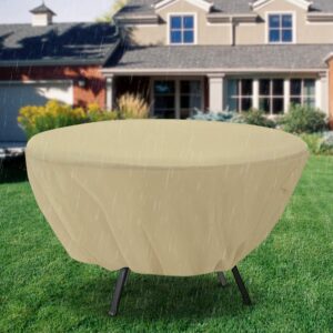 Round Garden Table Cover, 50 Inch Waterproof Round Patio Table Cover, 127 × 58 CM, Dustproof Patio Furniture Covers Tear-Resistant for Outdoor Furniture(Beige)