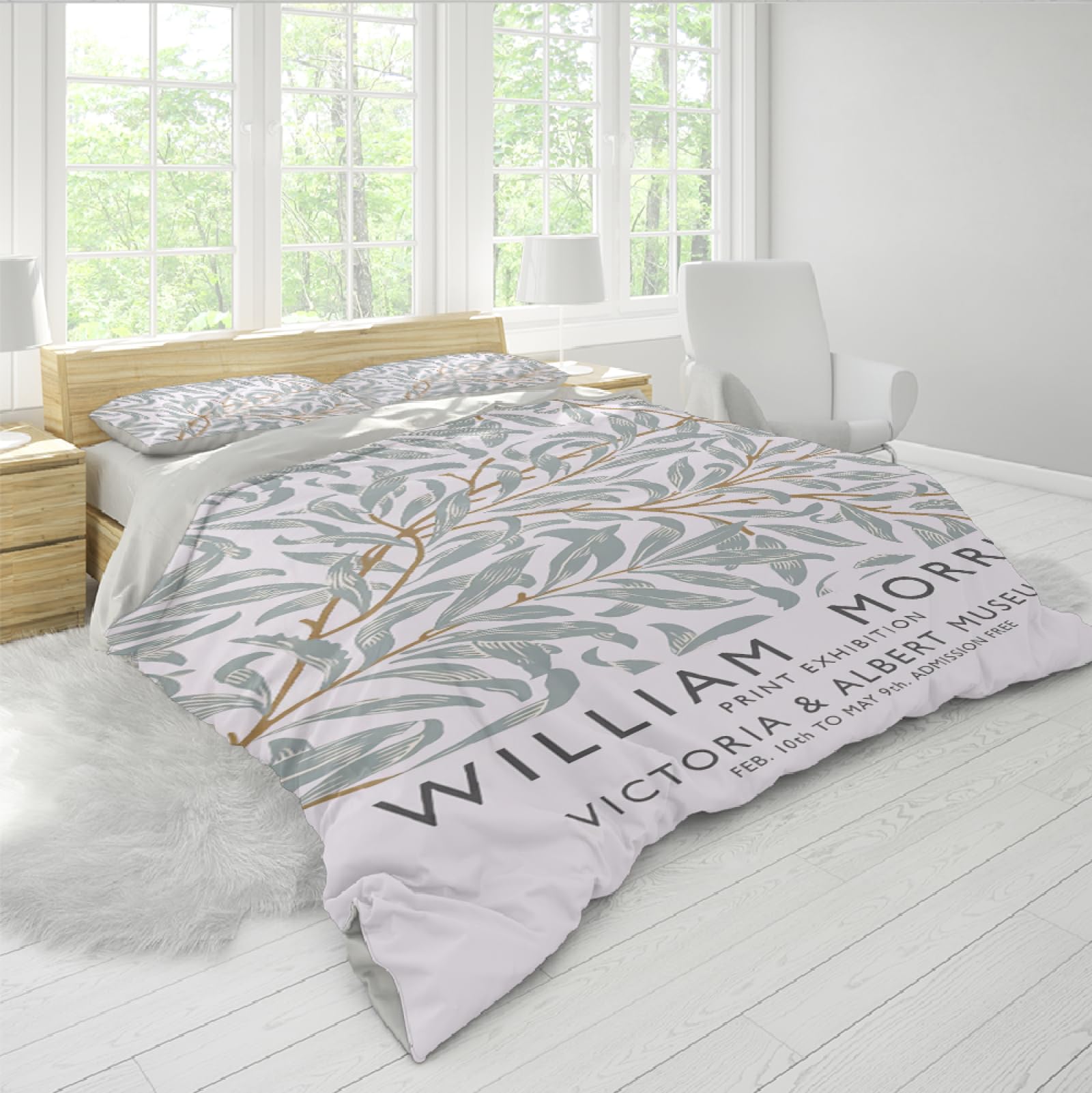 RIVINE William Morris Style Duvet Cover Set 3 Pieces Abstract Tropical Plant Leaves Soft Breathable Bedding for Bedroom with 2 Pillow Shams King