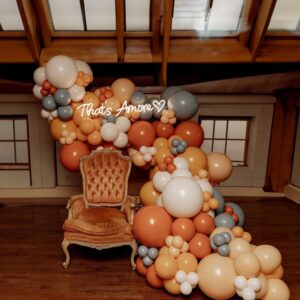 Neutral burnt orange balloon arch kit 130pcs with double stuffed Terracotta orange cream peach gray Balloons for autumn Baby Shower fall Birthday Boho Wedding bride to be decorations