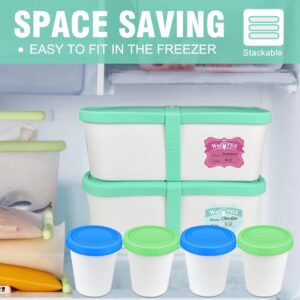 Walfos Ice Cream Containers for Homemade Ice Cream - 1.6 Quart & 8 oz. Set, Bonus Sealing Bands Keeping Silicone Lids Airtight, Reusable Ice Cream Tubs, Stackable Freezer Storage Container - Green