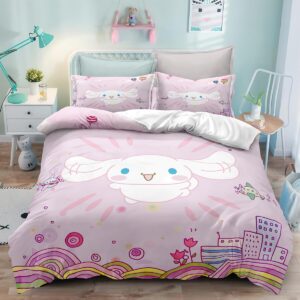 the cin-namoroll theme bedding set,3 piece 3d cartoon printed breathable durable microfiber comforter set,gifts for kids teenagers adult,1 duvet cover with 2 pillowcases