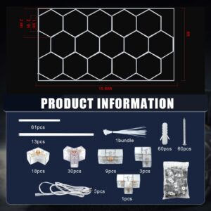 Baquler 15 Hexagon LED Garage Light System Honeycomb LED Shop Lights with White Border for Garage Workshop Car Detailing Shop Exhibition Hall, 680 W 81600 LM, 15.88 x 7.98 ft Ceiling Decor(1 Set)