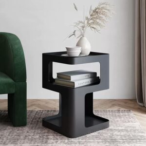 BUZUEY Side Table,Modern end Table,Black Metal nightstand,Bedside Tables,Accent Table with Storage for Living Room Bedroom entryway Couch,no Assembly Required,Unique Furniture.