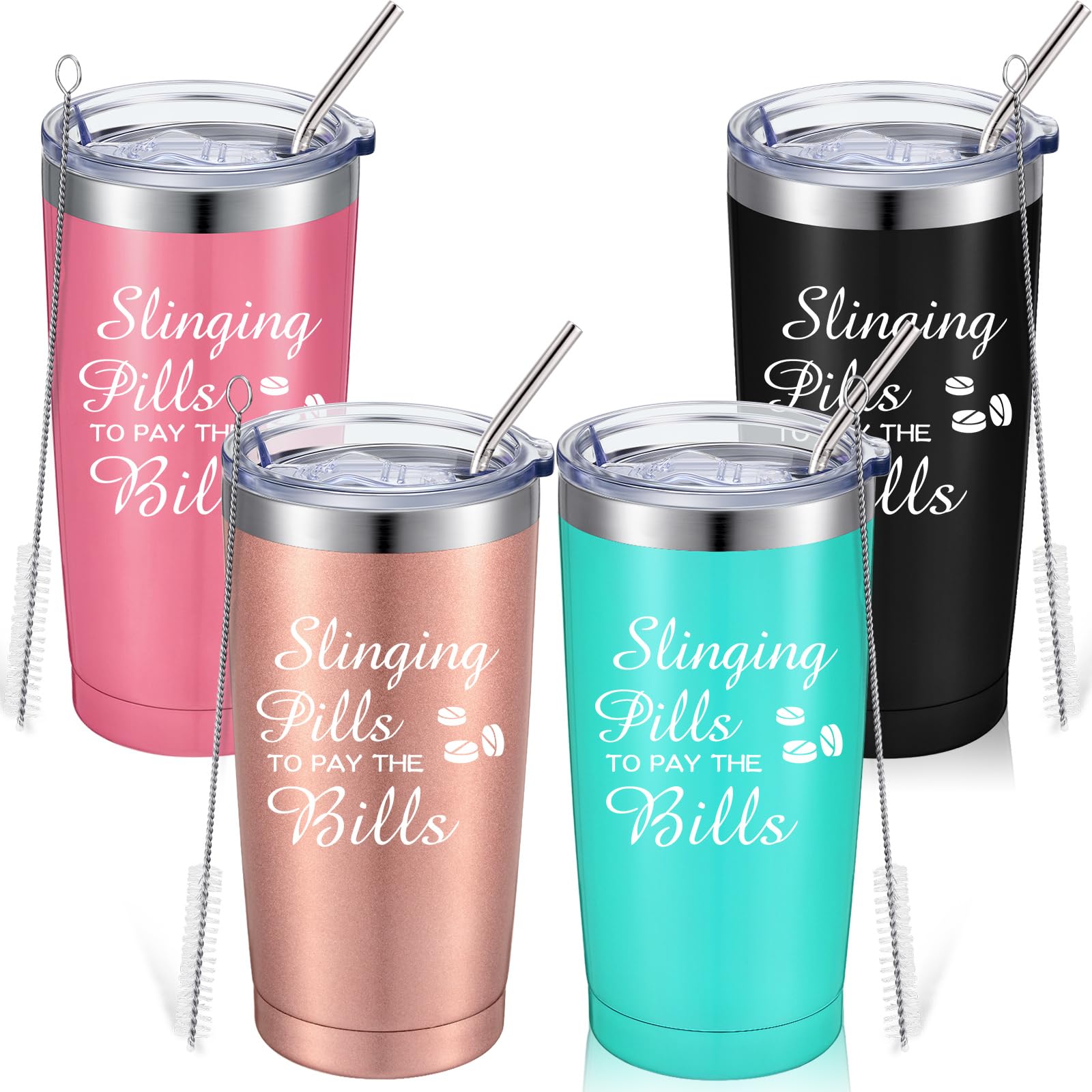 Yaomiao 4 Pcs Nurse Graduation Gifts, Slinging Pills to Pay The Bills Tumbler Cup, 20 oz Tumbler Mug with Lid and Straw, Pharmacist Graduation Birthday Gifts for Pharmacy Tech Nursing Women Men