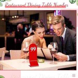 Geetery 100 Pcs Acrylic Table Numbers 1-100 Double Sided Table Number Cards Wedding Table Number Stands Restaurant Table Tent Table Number Signs for Party Banquets Supplies, 2.36 x 6.3 Inch (Red)