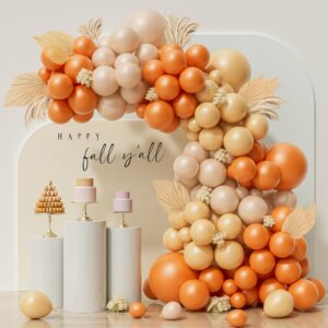 yjdfwaut 138pcs orange balloon garland arch kit, burnt orange cream peach apricot balloons for fall birthday pumpkin baby shower gender reveal bridal shower thanksgiving friendsgiving party