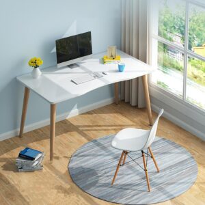 Modern Computer Desk, Spacious Thickened Work Writing Desk, White Solid Wood PC Work Writing Table, Simple Student Study Table for Bedroom Home Office Writing Desk White