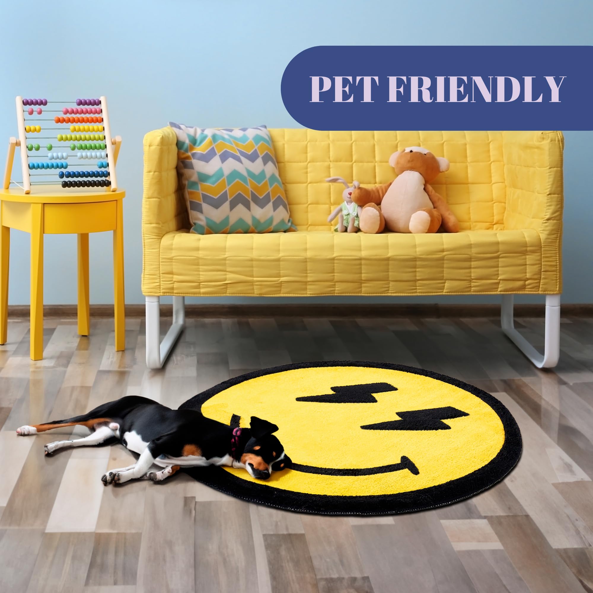 Beyond Deco Smiley Face Rug,35'' W x 35'' L Tufted Handmade Rug Funny Rug, Machine Washable Bathroom Rug for Decoration, Funny Fluffy Rug, Bedroom Decor, Area Rug