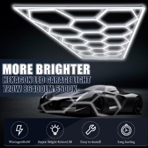 Baquler 15 Hexagon LED Garage Light System Honeycomb LED Shop Lights with White Border for Garage Workshop Car Detailing Shop Exhibition Hall, 680 W 81600 LM, 15.88 x 7.98 ft Ceiling Decor(1 Set)