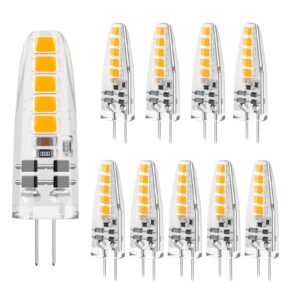 dicuno g4 led bulb dimmable, 12v, jc bi-pin base light bulbs 2w, warm white 2700k, 20w t3 halogen replacement for landscape lighting, under cabinet lighting, rv, chandelier, 185 lumen, 10-pack