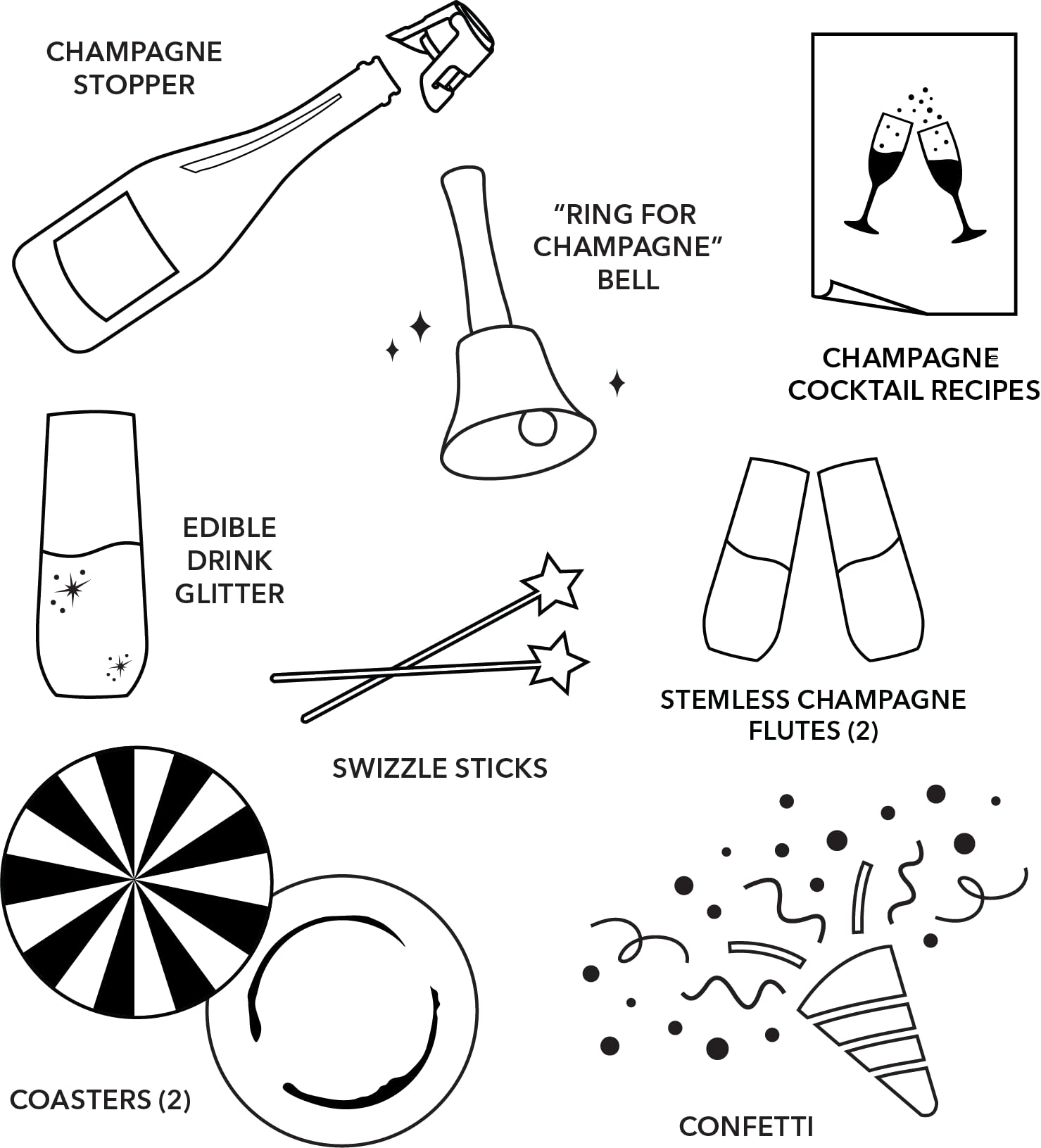 Pinch Provisions Champagne Kit, 11 Bartending & Mixology Essentials, Including Edible Glitter, Champagne Flutes, Bottle Stopper, Pre-Wrapped Bow Box, Perfect for Graduation's, Dinner Parties, or