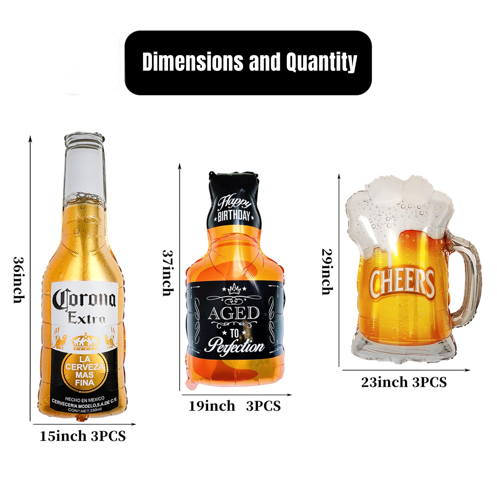 9pcs Corona Whisky Beer Mug Mylar Helium Balloons, Men Women Boys Girls Beer Themed Birthday Party Decoration, Baby Shower Engagement Decoration Supplies