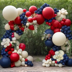 navy blue red balloon garland - double stuffed royal blue balloons nude cream white sand pastel red balloons arch kit for birthday baby shower gender reveal nautical baseball patriotic decorations