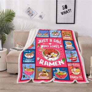 Juirnost Ramen Throw Blanket Just A Girl Who Loves Ramen Blanket Ramen Soup Throw Blanket Ramen Boba Blanket Gift for Girls Loves Noodles Super Soft Lightweight Blankets 50" x 60"