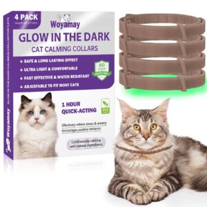 woyamay 4 pack calming collar for cats, luminous cat calming collar for cat anxiety relief, long-lasting 60 days efficient cat pheromones collar, water-resistant & breakaway calming cat collars, brown