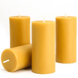 natural beeswax pillar candles 4 packs, 140 hours burn time, 100% pure beeswax candles for emergency prayer home deco, bees wax candles for relax, smokeless & dripless [2x4 inch]