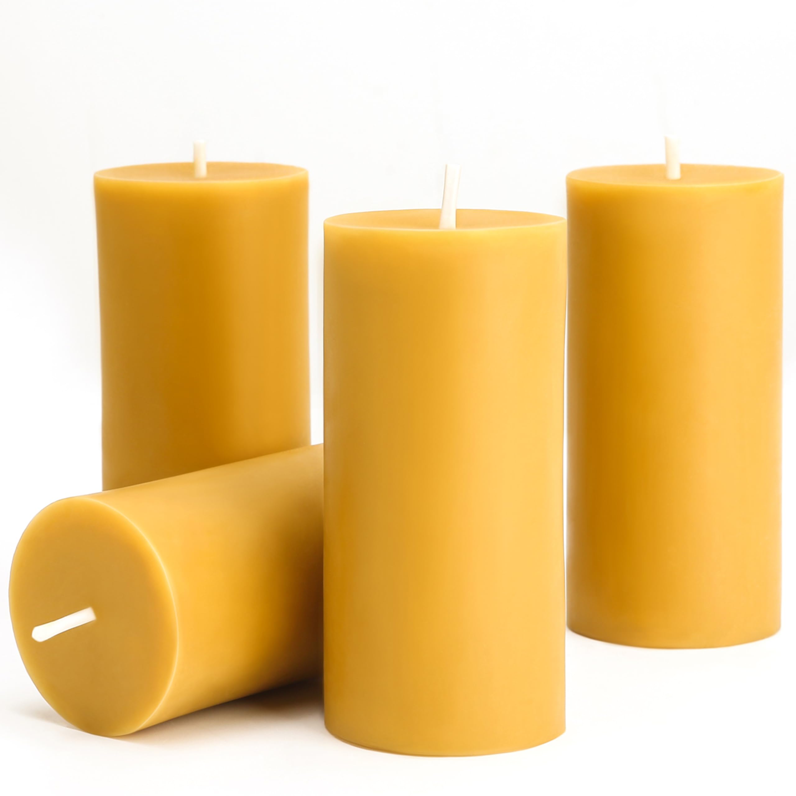 Natural Beeswax Pillar Candles 4 Packs, 140 Hours Burn Time, 100% Pure Beeswax Candles for Emergency Prayer Home Deco, Bees Wax Candles for Relax, Smokeless & Dripless [2x4 inch]