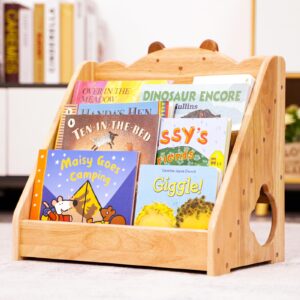 woodtoe montessori bookshelf for kids, natural wood bookcase with chalkboard & storage, kids magazine rack book display organizer, classroom bookshelves kids furniture birthday for boys girls 3+