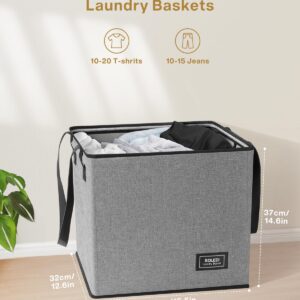 SOLEDI Collapsible Laundry Baskets, 2-Pack 50L (13 Gal) Collapsible Laundry Tote with Extended Easy Carry Handle, Sturdy Iron Wire Frame, Freestanding Clothes Basket for Bathroom, Bedroom, Dorm. Grey