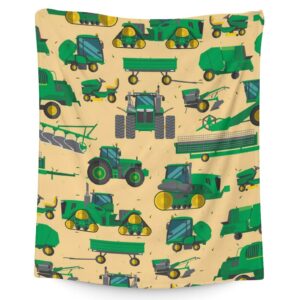 tractor blanket - soft, fuzzy & warm - 40"x50" small blanket for couch, sofa - green cute throw gifts for boys