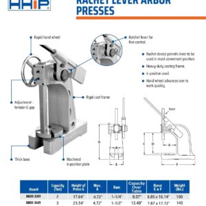 HHIP 8600-3055 3 Ton Ratchet Type Arbor Press with Mulit Gage