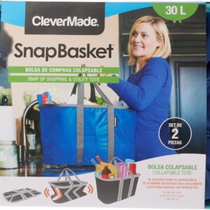 CleverMade SnapBasket 30L Collapsible Tote - Navy/Teal, Pack of 2