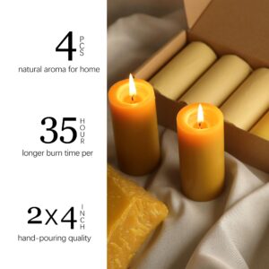 Natural Beeswax Pillar Candles 4 Packs, 140 Hours Burn Time, 100% Pure Beeswax Candles for Emergency Prayer Home Deco, Bees Wax Candles for Relax, Smokeless & Dripless [2x4 inch]