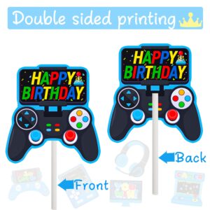 Video Game Cupcake Toppers 36pcs Game Party Cupcake Picks Game On Controllers Cake Picks Gamepad Birthday Party Decoration for Game Theme Baby Shower Supplies(Blue)