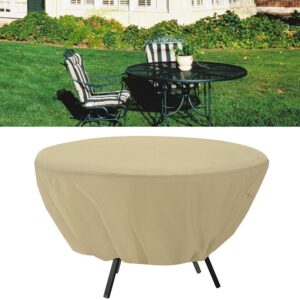 Round Garden Table Cover, 50 Inch Waterproof Round Patio Table Cover, 127 × 58 CM, Dustproof Patio Furniture Covers Tear-Resistant for Outdoor Furniture(Beige)