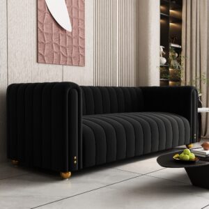 ANTTYBALE Sofa Mid Century Modern Button Tufted Velvet Living Room Couch Loveseat Sofa with Gold Metal Legs (P51-Black 2pcs)