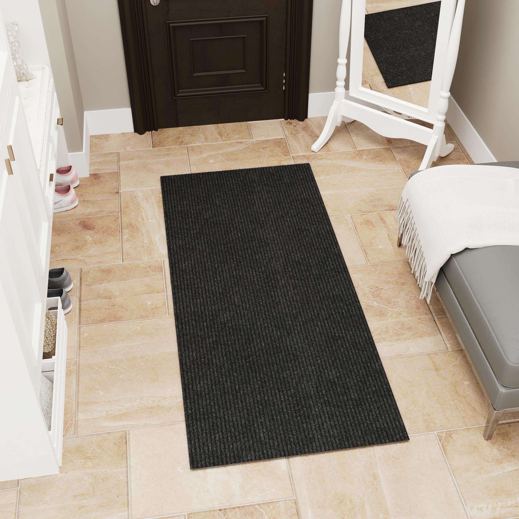 Sweet Home Stores Solid Design Non-Slip Rubberback 3x4 Indoor/Outdoor Area Rug for Entryway, Kitchen, Living Room, Garage, Patio, 2'7" x 4', Black