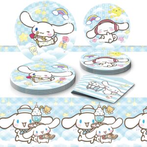 cinnamoroll birthday decorations, 20 plates, 20 napkins and 1 tablecover for boys girls party supplies