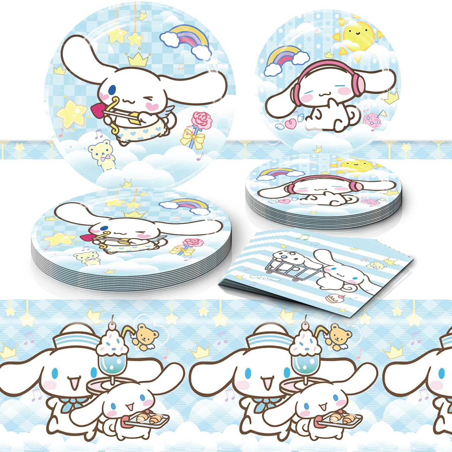 Cinnamoroll Birthday Decorations, 20 Plates, 20 Napkins and 1 Tablecover for Boys Girls Party Supplies