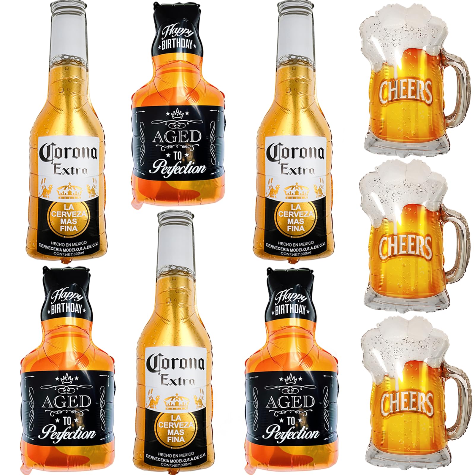 9pcs Corona Whisky Beer Mug Mylar Helium Balloons, Men Women Boys Girls Beer Themed Birthday Party Decoration, Baby Shower Engagement Decoration Supplies