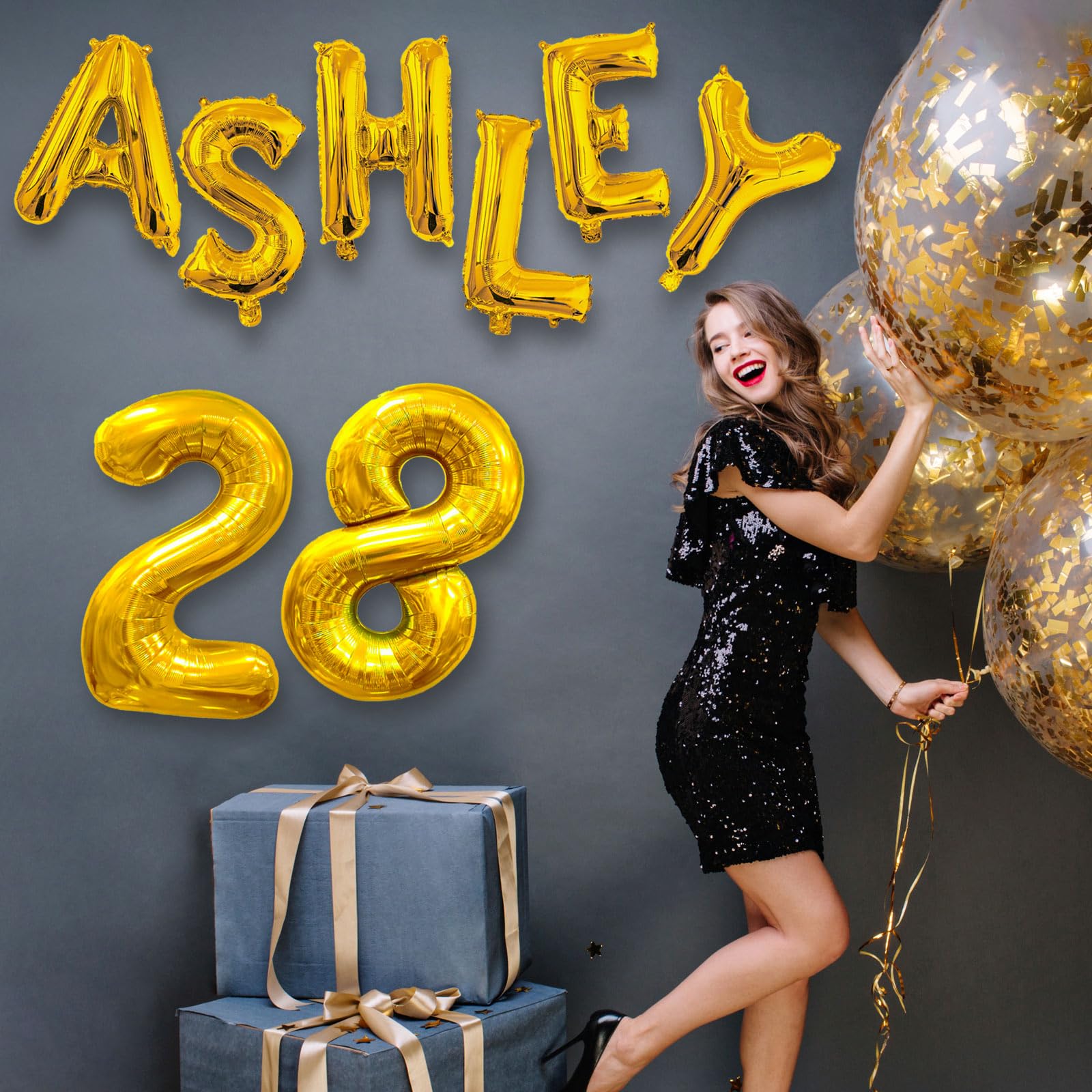 74PCS Gold Birthday Balloon, Number Balloon and Letter Balloon, 32inch 0-9, 2 Set 16inch A-Z & HAPPY BIRTHDAY, DIY Golden Foil Balloons for Wedding Party Decoration Anniversary Celebration Graduation