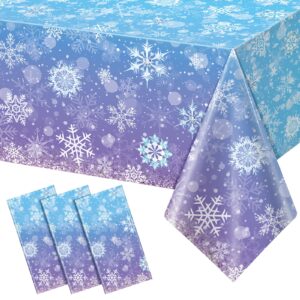 3 pack winter snowflake plastic tablecloth decorations, blue and purple snowflake winter wonderland disposable table cover for christmas winter holiday new year party supplies decorations, 54x108 inch