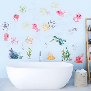 Jellyfish Bubbles Wall Stickers Under The Sea Ocean Wall Decals Bedroom Bathroom Baby Nursery Wall Decor Birthday Party Backdrop for Boys Girls