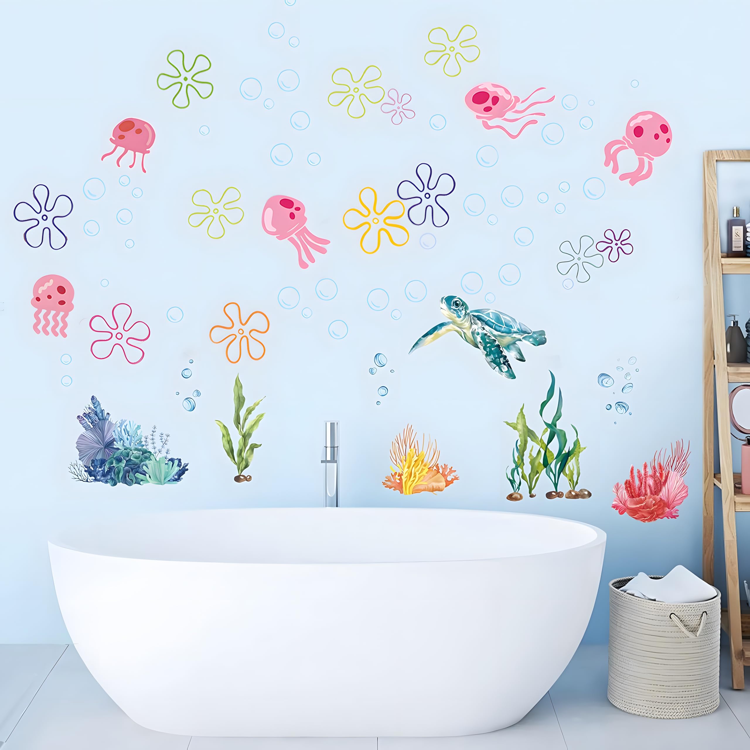 Jellyfish Bubbles Wall Stickers Under The Sea Ocean Wall Decals Bedroom Bathroom Baby Nursery Wall Decor Birthday Party Backdrop for Boys Girls