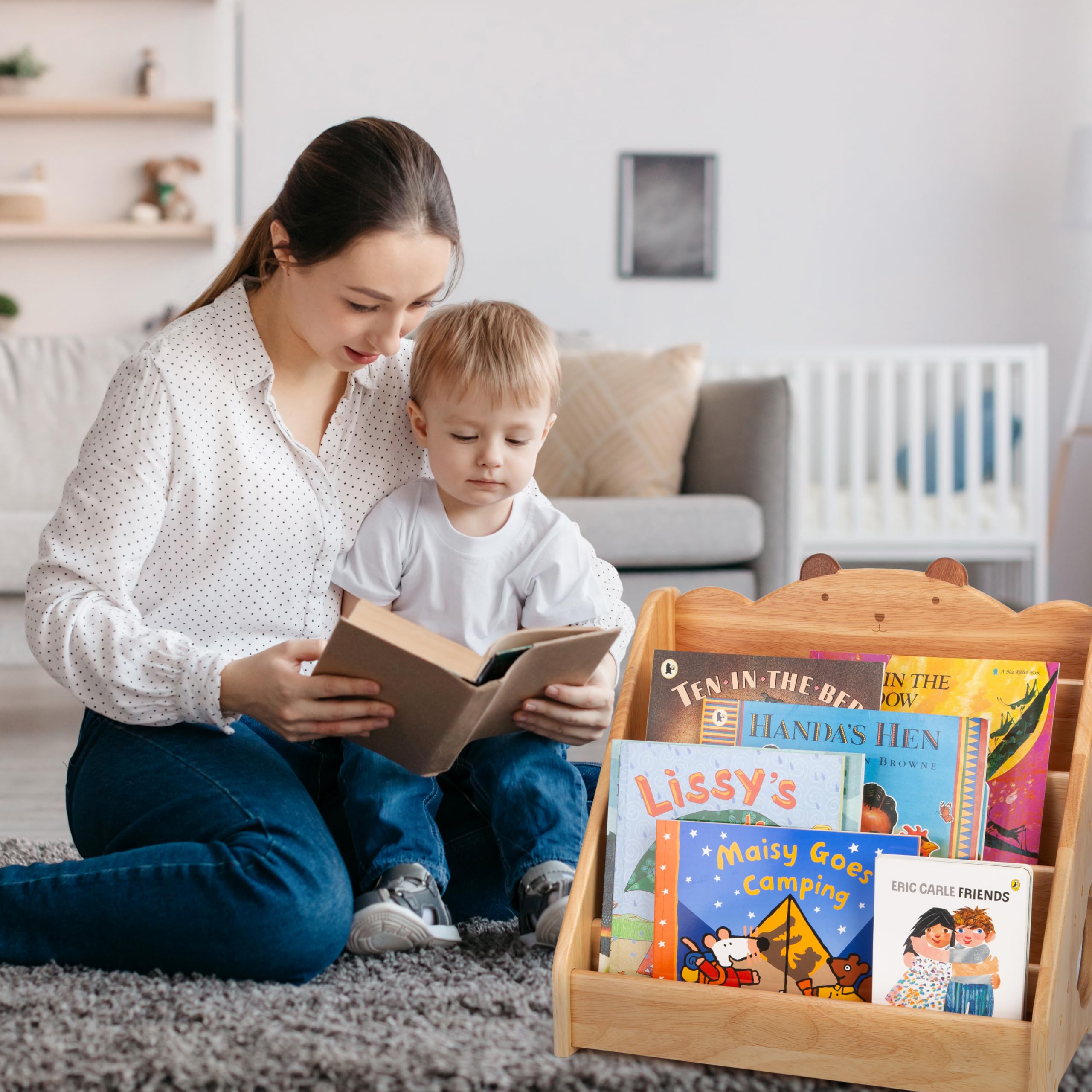 Woodtoe Montessori Bookshelf for Kids, Natural Wood Bookcase with Chalkboard & Storage, Kids Magazine Rack Book Display Organizer, Classroom Bookshelves Kids Furniture Birthday for Boys Girls 3+