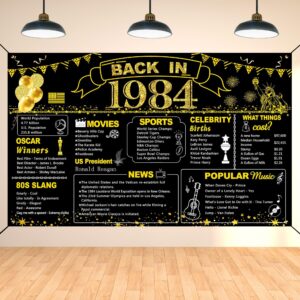 darunaxy 40th birthday black gold party decoration, back in 1984 banner 40 year old birthday party poster supplies vintage 1984 backdrop photography background for men & women 40th class reunion decor