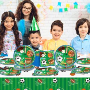 Sports Party Decorations Tableware Set All Star Plates Napkins All Sports Disposable Table Cover Baseball Football Soccer Basketball Dinnerware for Boy Birthday Party Baby Shower Decor Supplies