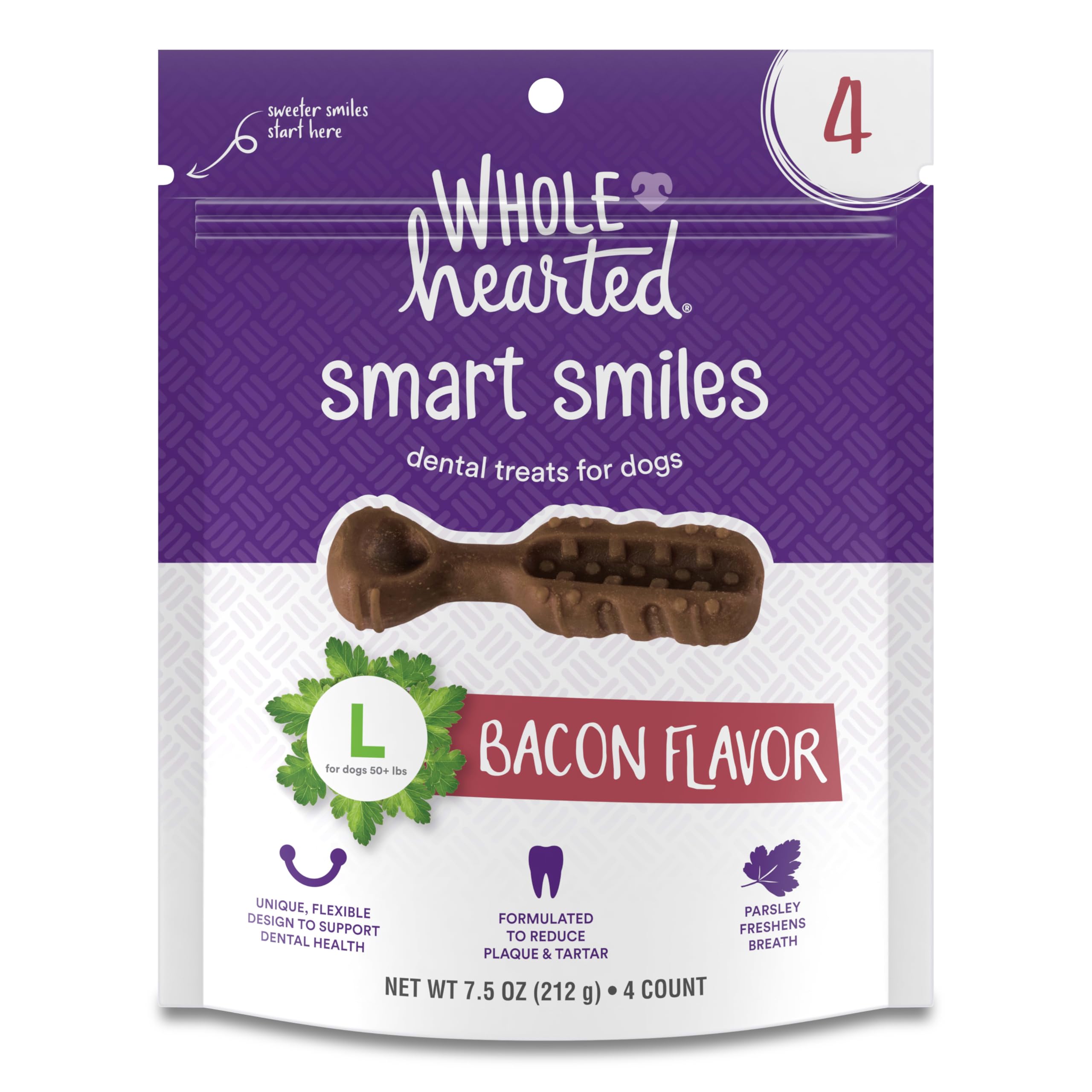 WholeHearted Smart Smiles Bacon Flavor Large Dog Dental Treats 7.5 oz. Count of 4