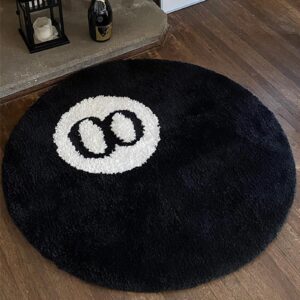 8 ball rug,black round area rug,23.6" eight ball carpet,non slip flocking floor 8ball rug bath mat for shower,cute round rug for bedroom decor,cool rugs doormat for living dining dorm room