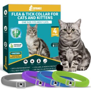 4 pack flea collar for cats, cat flea and tick collar 8 months cat flea collar treatment prevention, adjustable waterproof cat flea collar kitten natural tick and flea collar for cat 4 color